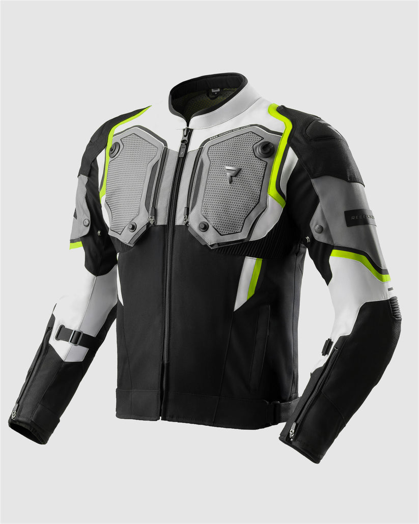 Borg II Motorcycle Jacket Black, Grey, Fluo Yellow – Rebelhorn Official